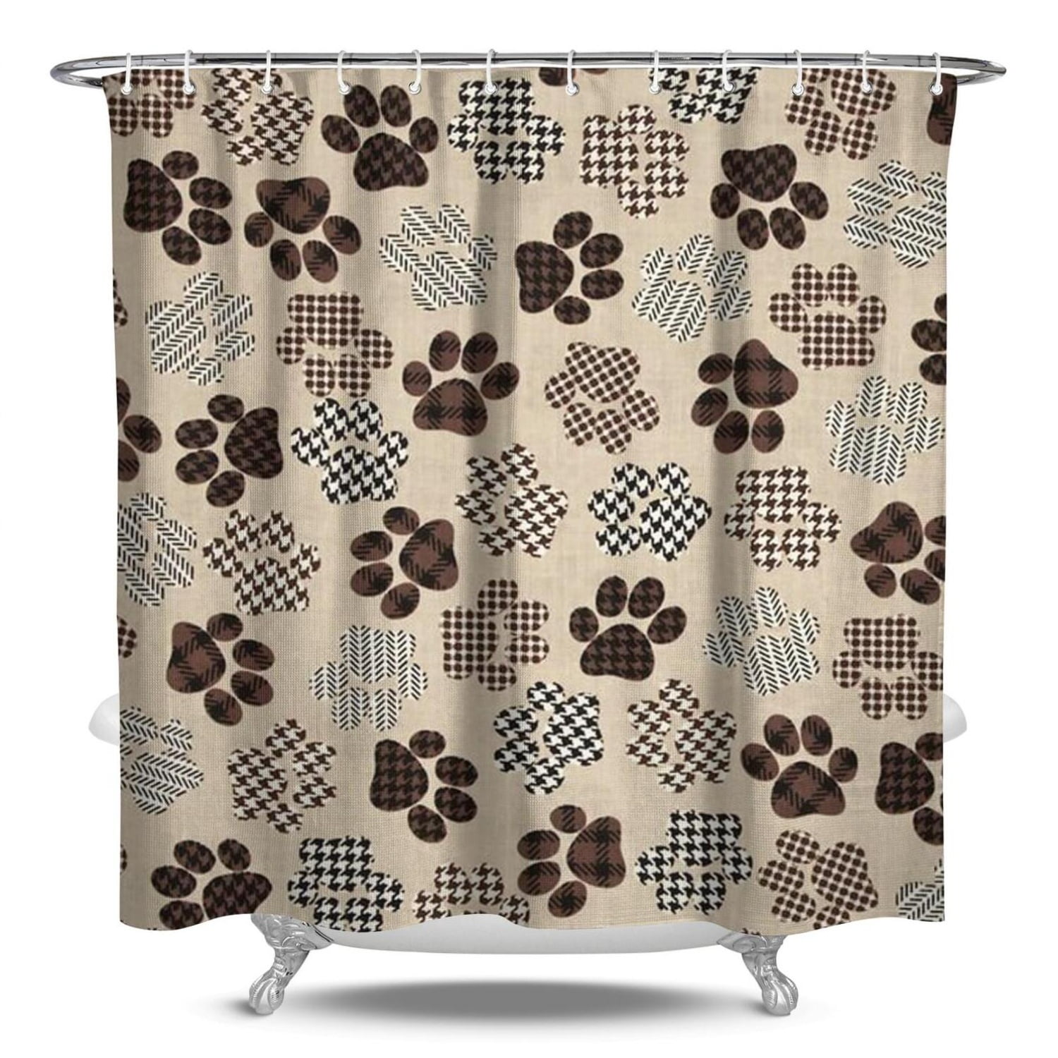 Dog and Bone Bathroom Curtain - Paw Print & Minimalist Design - Machine ...