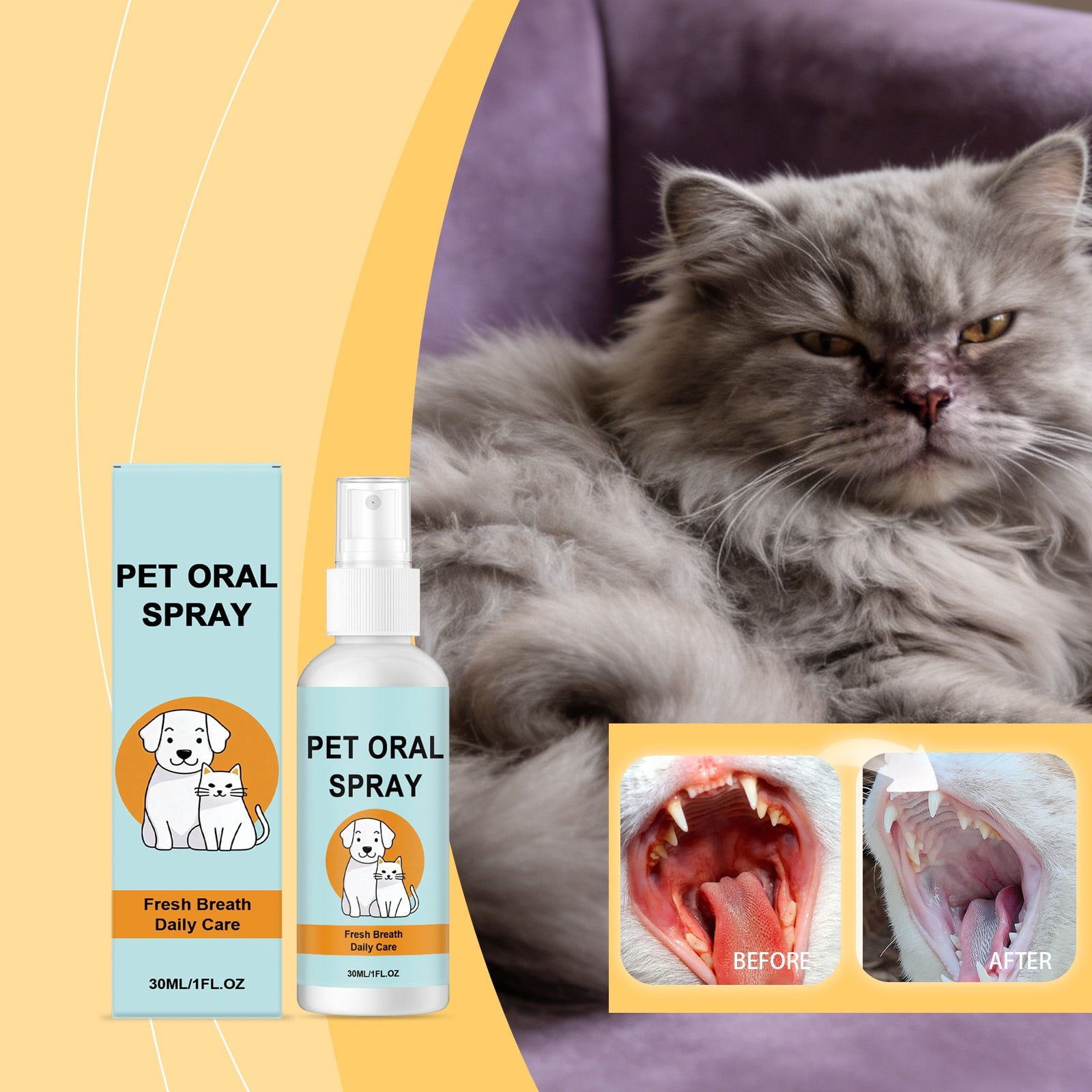 Dog and Cat Dental Spray, Pet Oral Care for Bad Breath, Plaque and ...