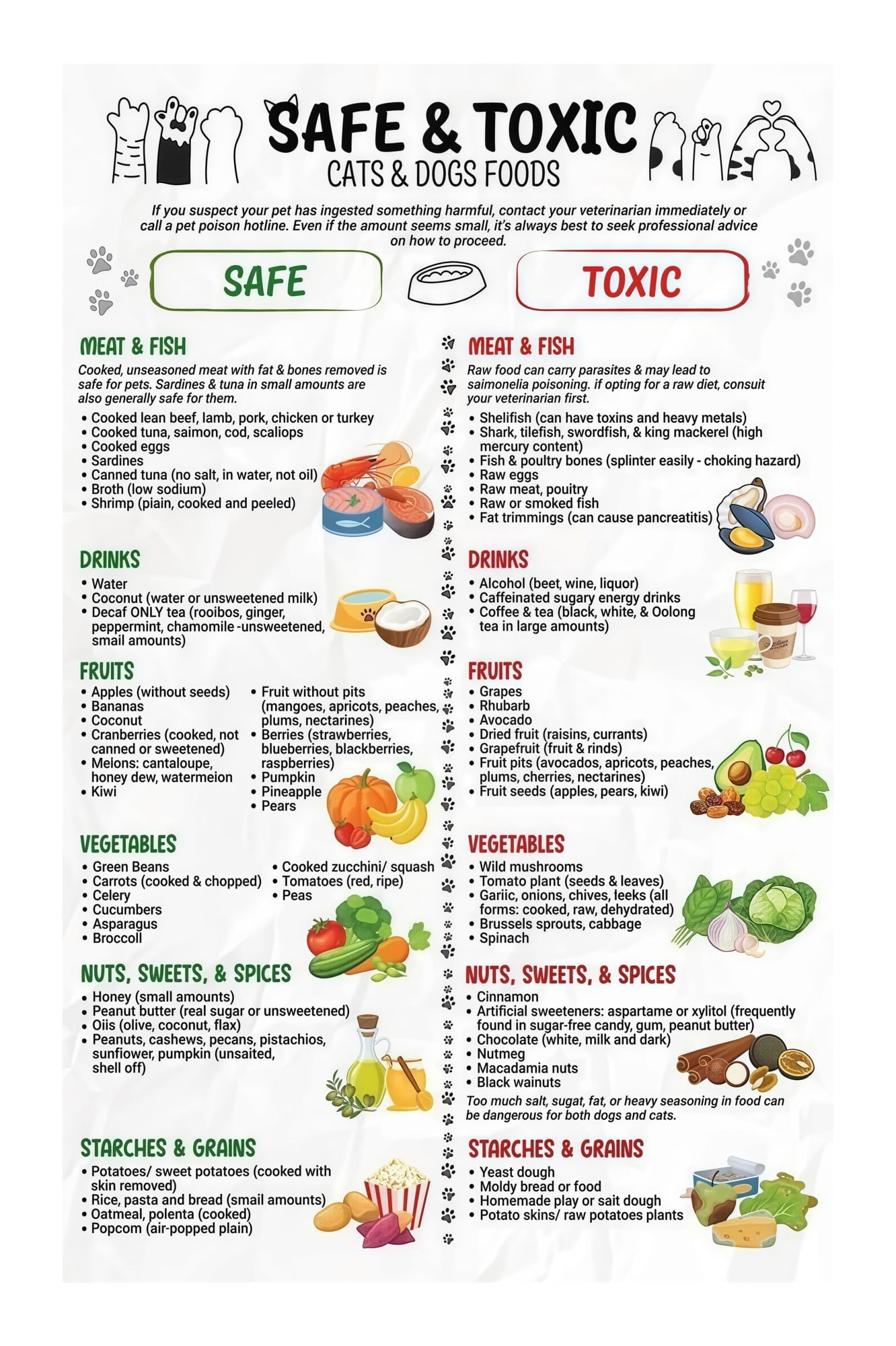 Dog and Cat Nutrition Chart, Safe vs Toxic Foods List, Preventive Care ...
