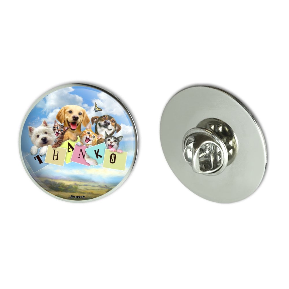 Dog and Cat Thanks Thank You Selfie Metal 1.1" Tie Tack Hat Lapel Pin ...