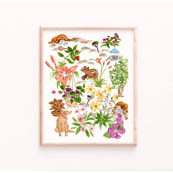 Dog and Chipmunk Print - Botanical Garden Art Poster Art Print Home ...