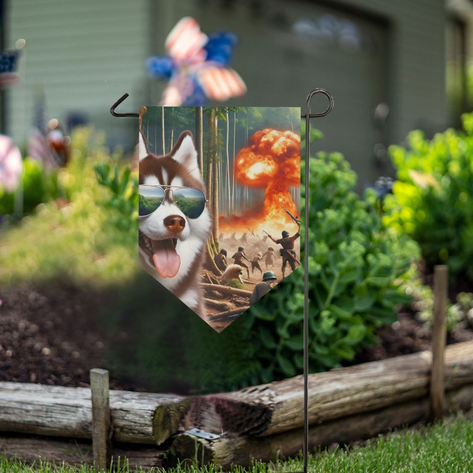 Dog and Sunglasses Boom Forest People Garden Flag 18" x 12.5" Double ...