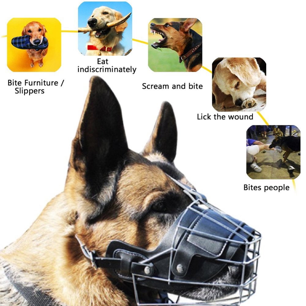 Dog bed Muzzle Metal Mask Wire Basket Pit Bull Adjustable Straps Large ...