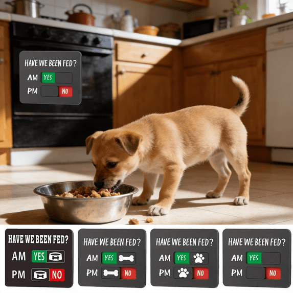 Dog fed sign,Pet Feeding Reminder,2-Pack AM/PM Pet Feeding Tracker ...