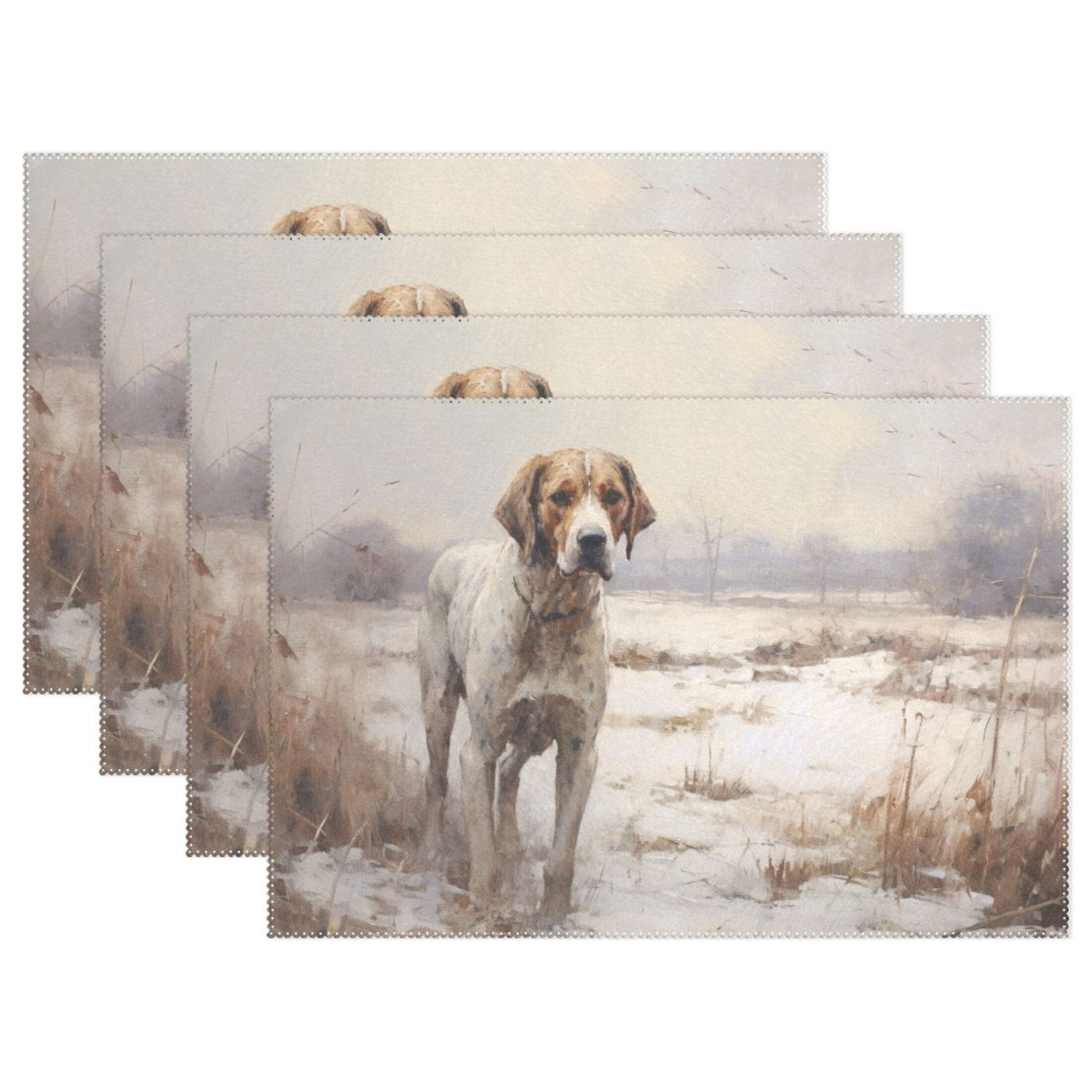 Dog in Snow 12×18 inch Placemats Heat Resistant Washable Foldable ...
