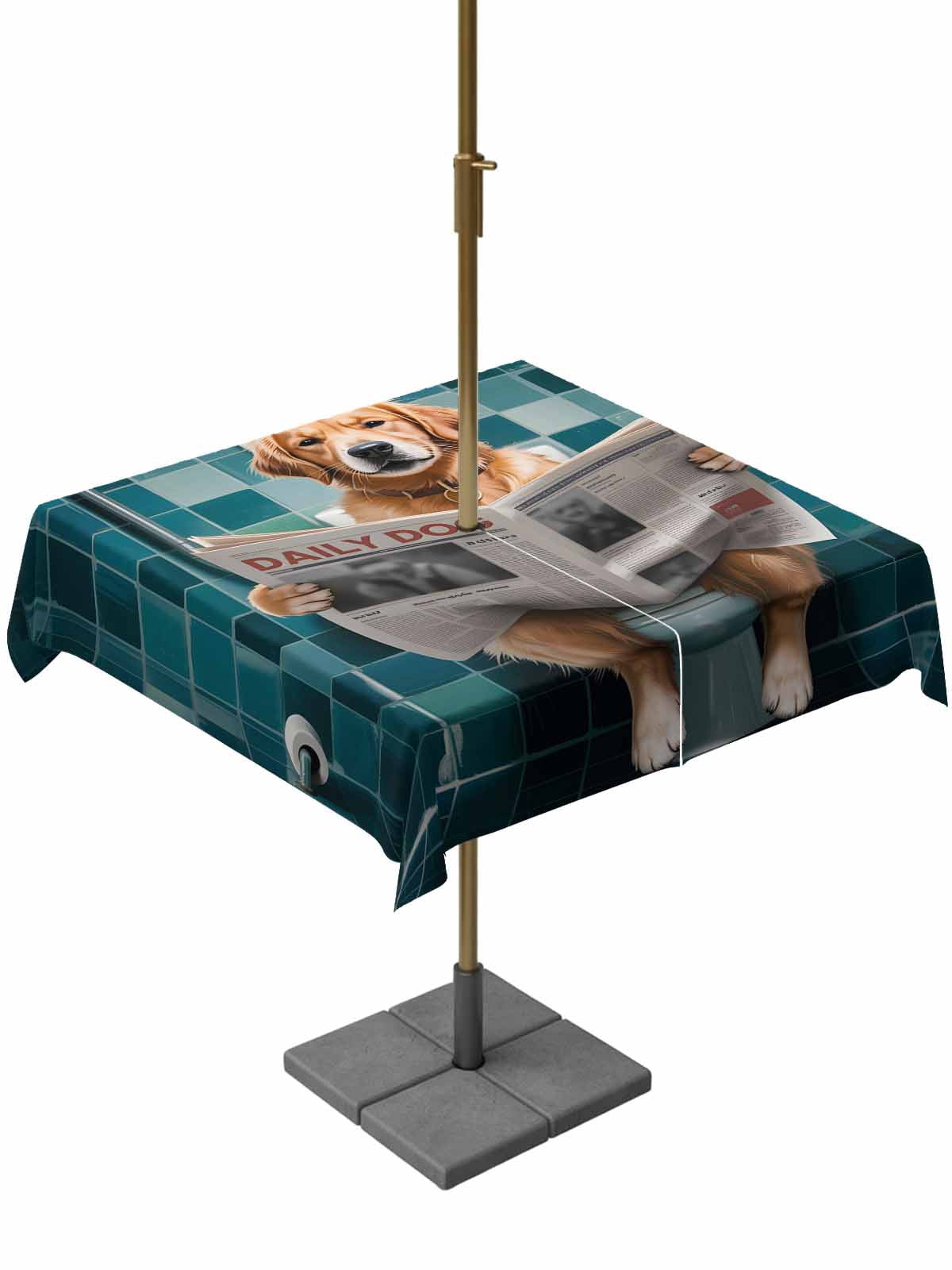 Dog in Toilet Square Outdoor Tablecloth with Umbrella Hole Funny Animal ...