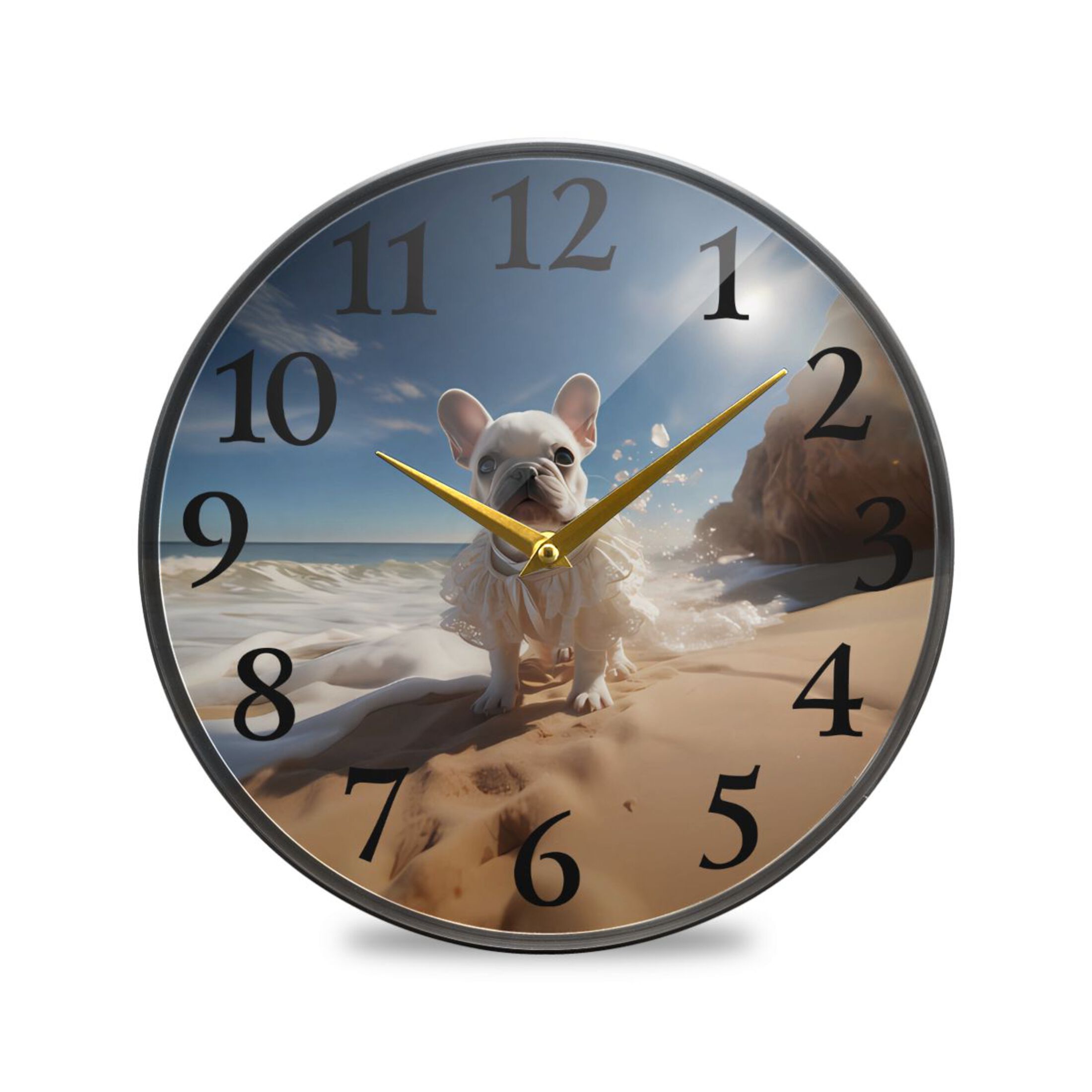 Dog on Beach Wall Clocks Battery Operated 9.5 Inch Round Clock Acrylic ...