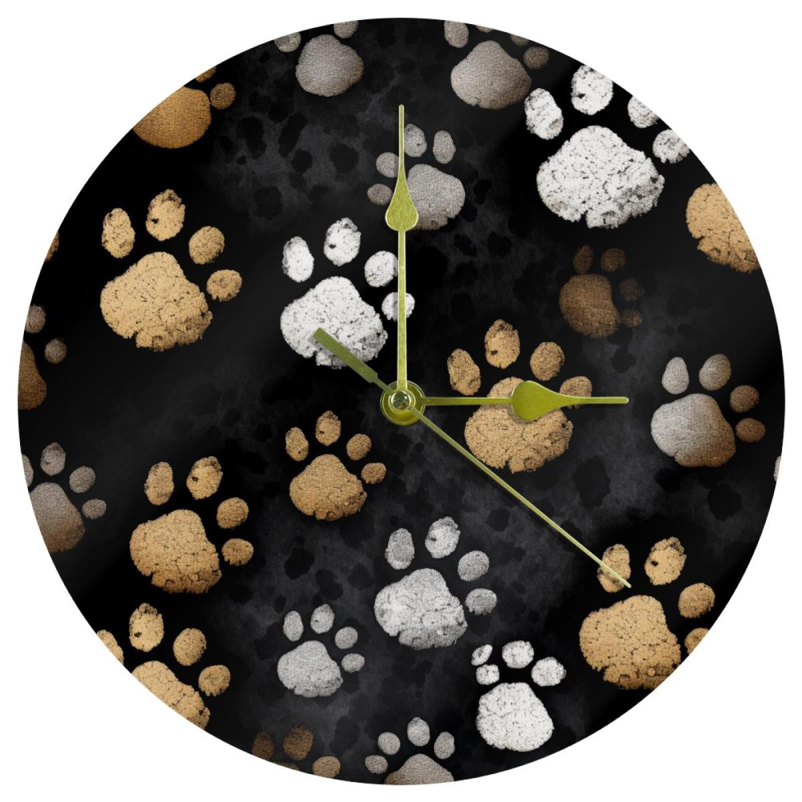 Dog paw prints 9.8 Inch Round Acrylic Silent Wall Clock, Non Ticking ...