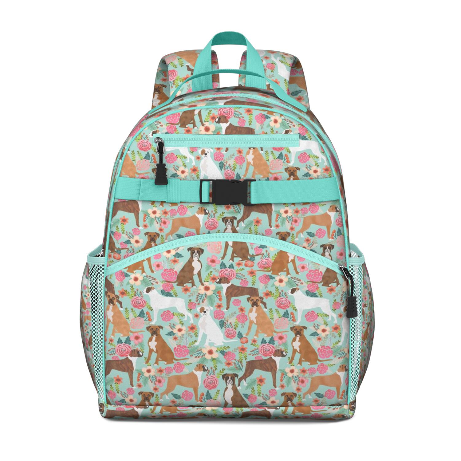 Dog print backpack with floral and bone accents, roomy backpack ...