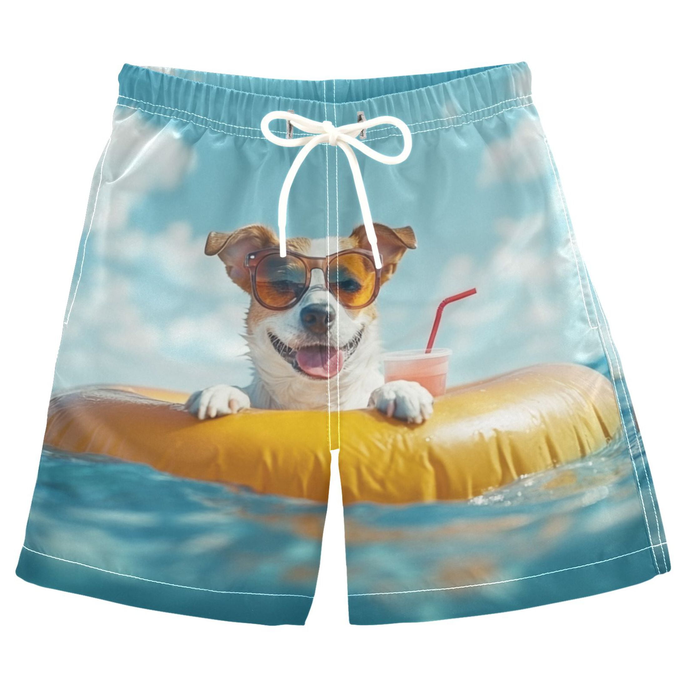 Dog with Sunglasses Drink Swimming Boys' Beach Pants Board Shorts Swim ...