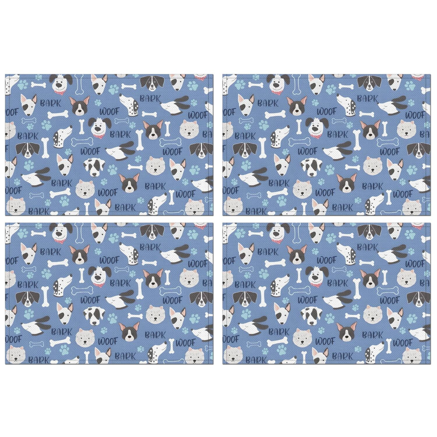Dog with Woof and Bark Summer Placemats Table Placemats Set Of 4-Linen ...