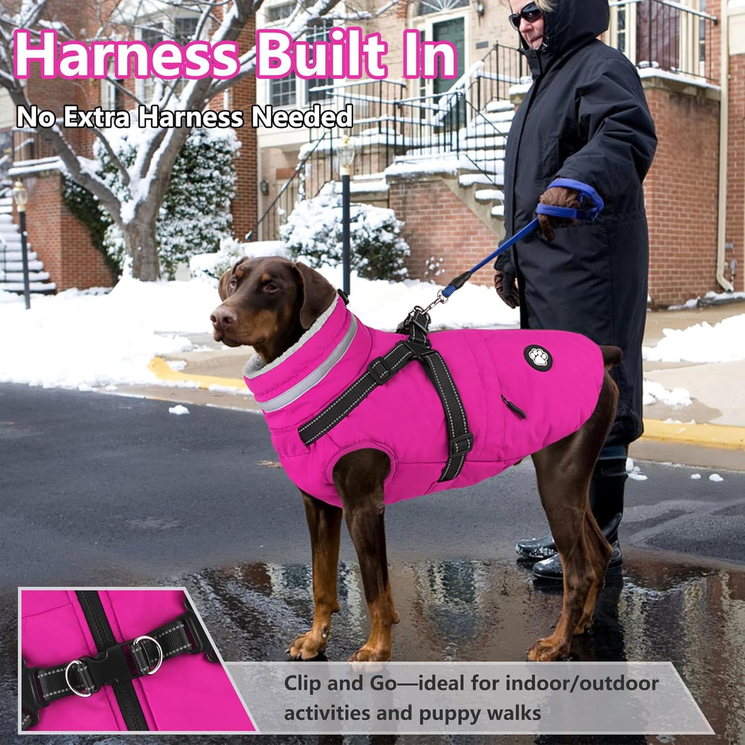 Dogcheer Dog Coat with Harness, Waterproof Dog Jacket Christmas Pet ...