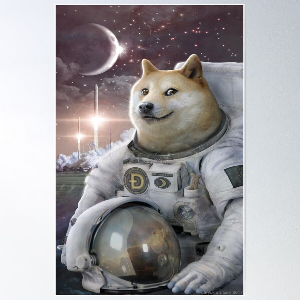 Dogecoin to the moon Doge Astronaut Sticker and Print Design Poster ...