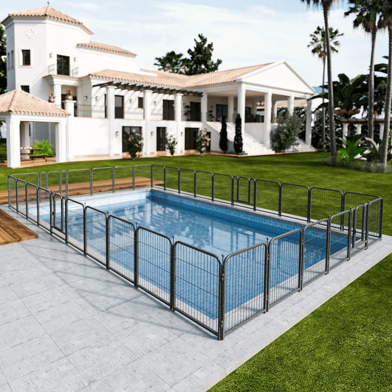 Dogelsy Metal Swimming Pool Fence 73ft (L) × 32in (H) with 32 Panels ...