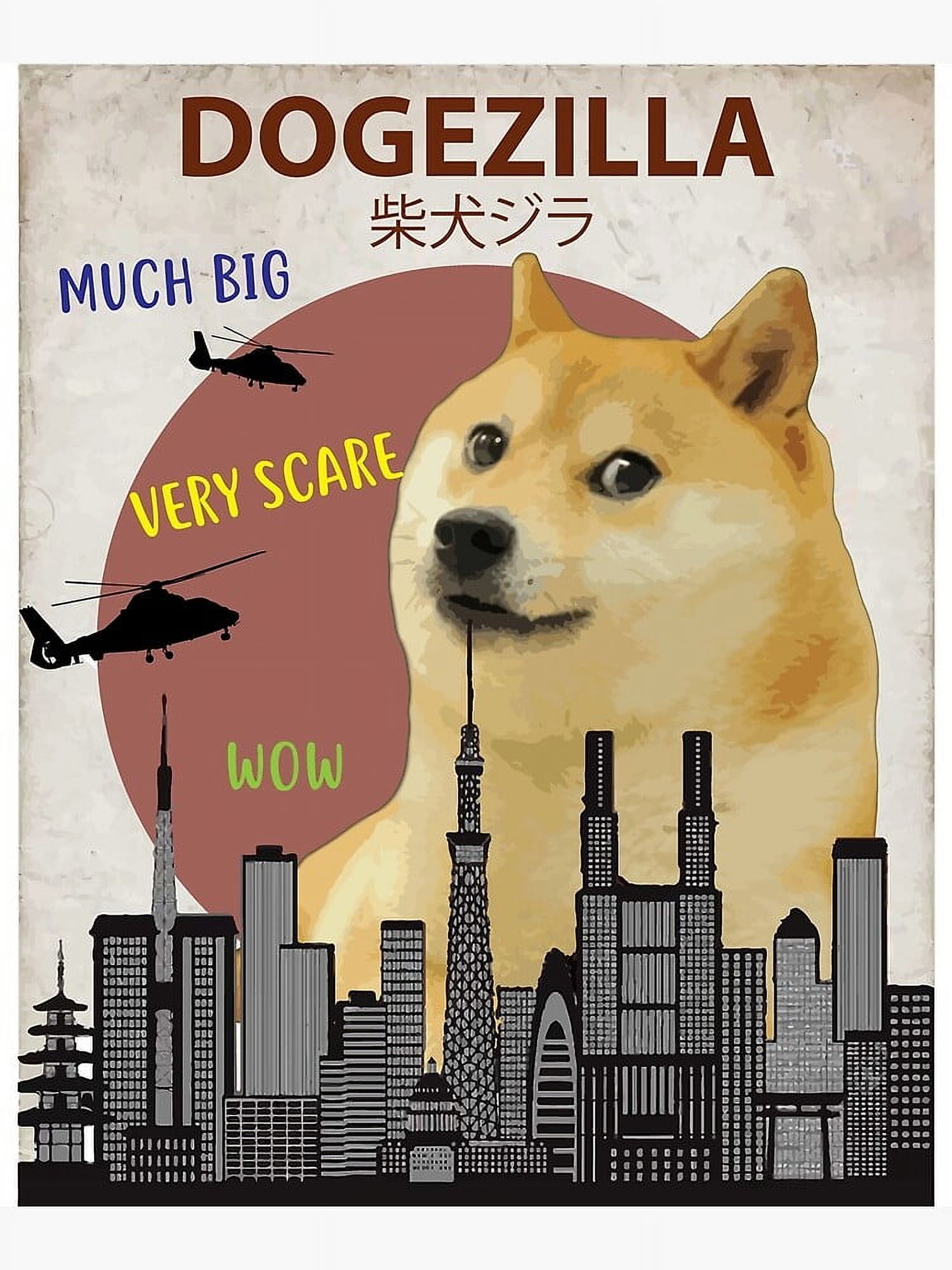Dogezilla - Funny Doge Meme Giant Shiba Inu Poster Framed-unframed ...