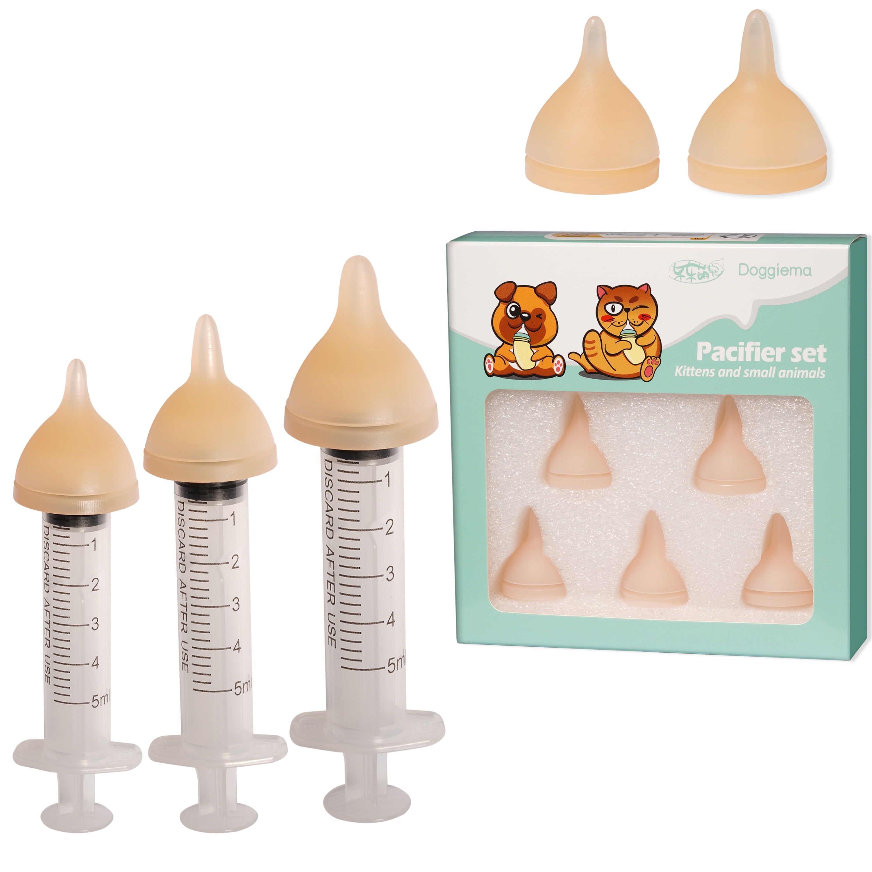 Doggiema Silicone Feeding Nipple and Syringes for Newborn Kittens ...