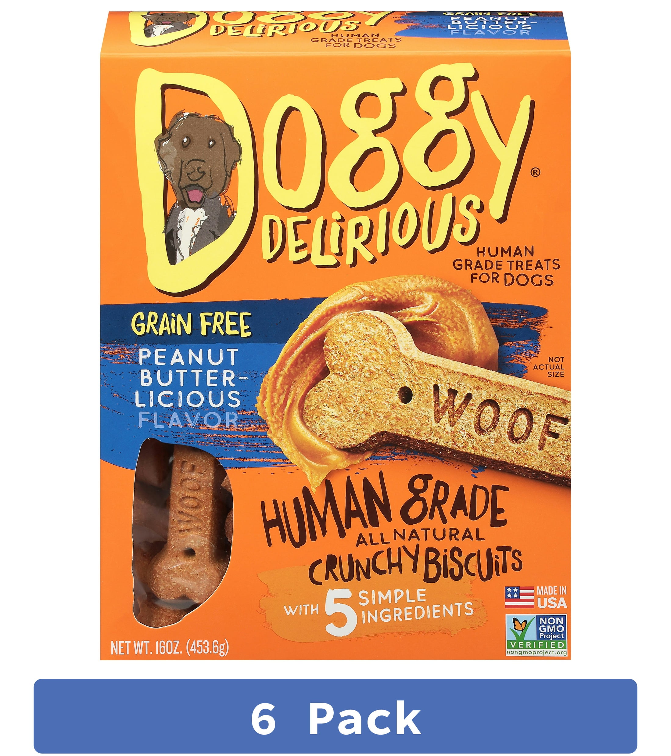 Doggy Delirious Dog Bone Grain Free Peanut Butter 16 oz (Pack Of 6 ...