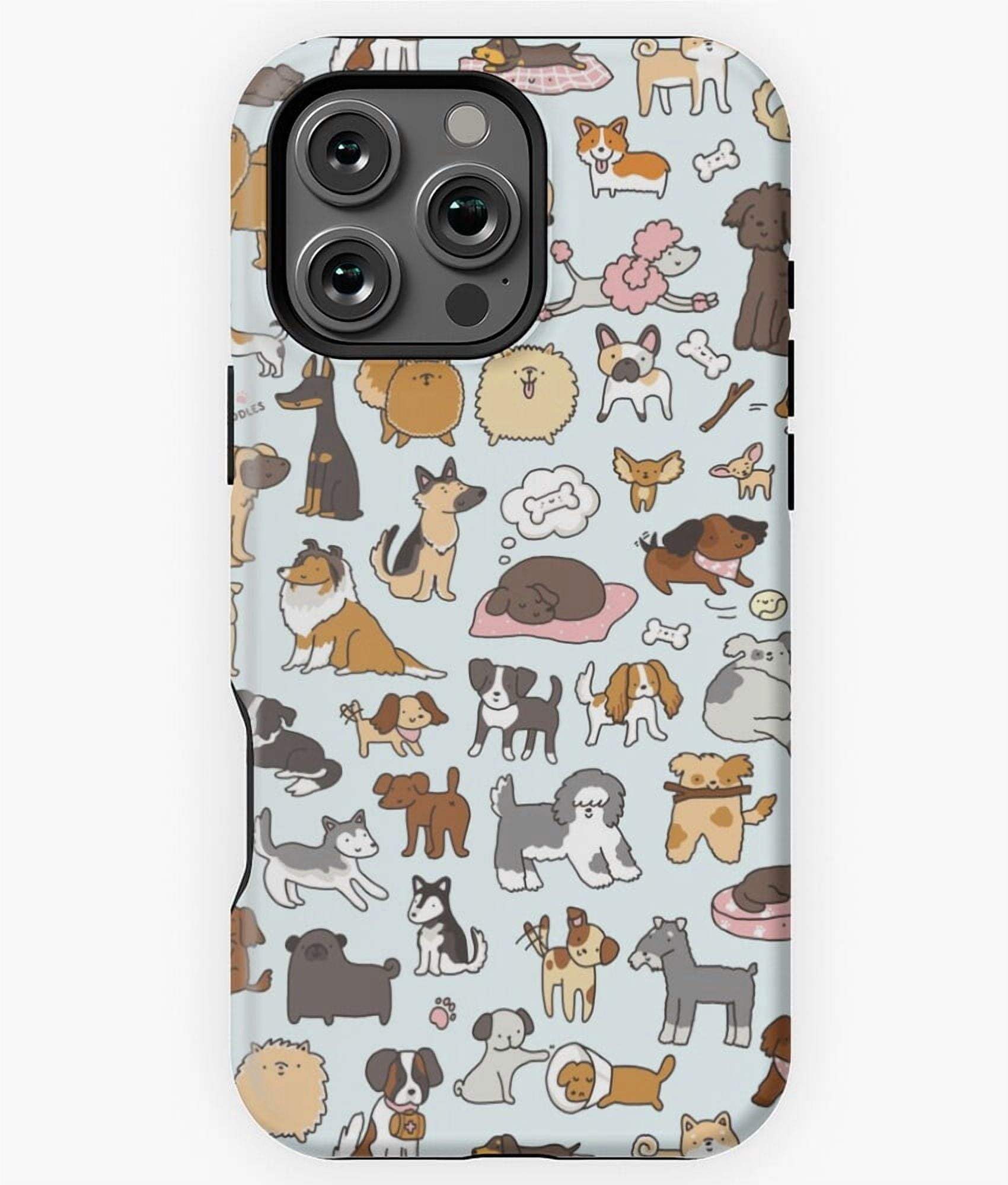 Doggy Doodle Cute Dog Drawing Phone Case for iPhone 16 15 14 13 12 11 ...