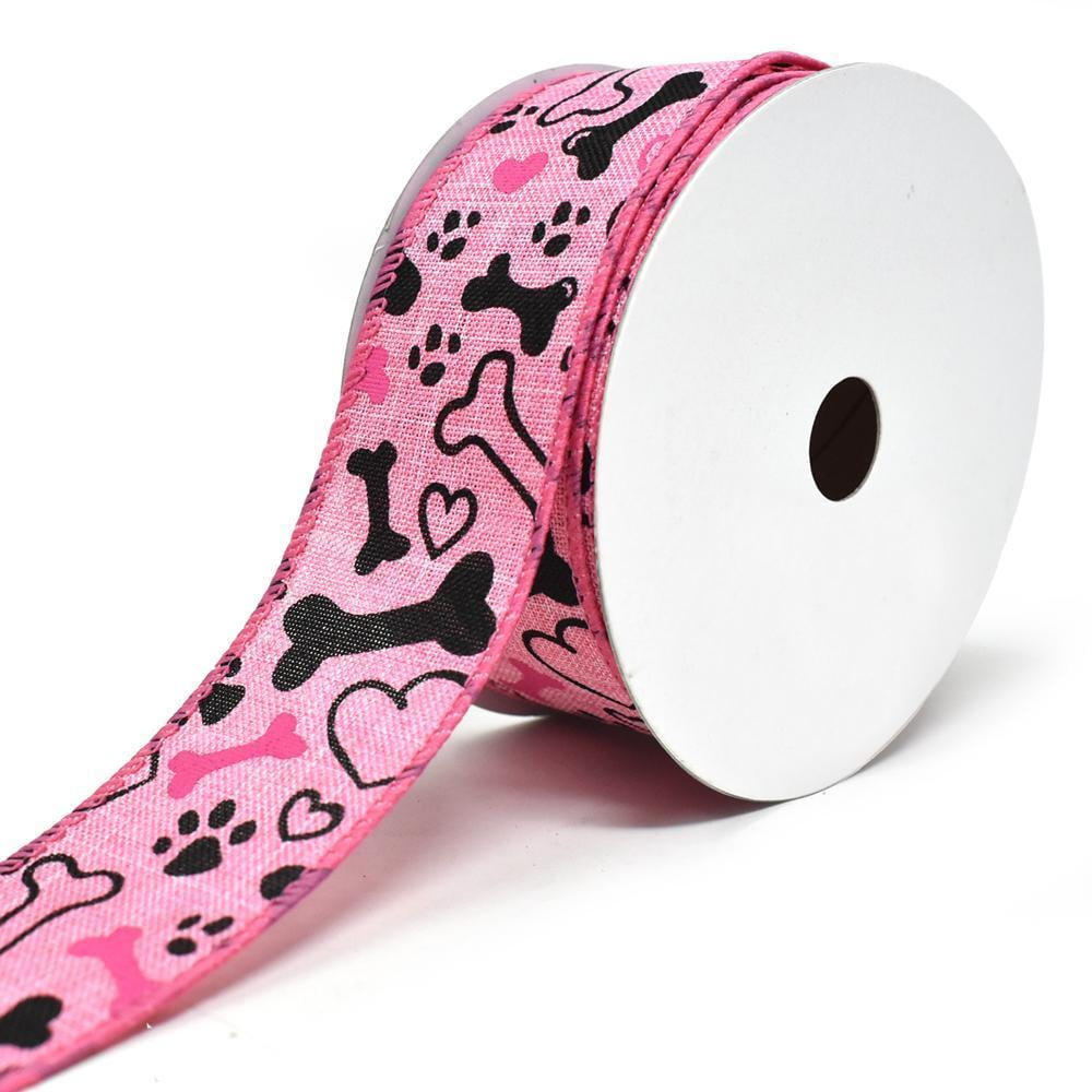 Doggy Paws and Bones Wired Linen Ribbon, 1-1/2-Inch, 10-Yard, Pink ...