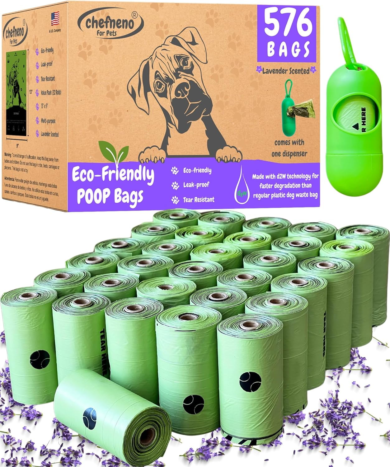 Doggy Poop Bags with Dispenser (576 Bags) Eco-friendly Dog Waste Pickup ...