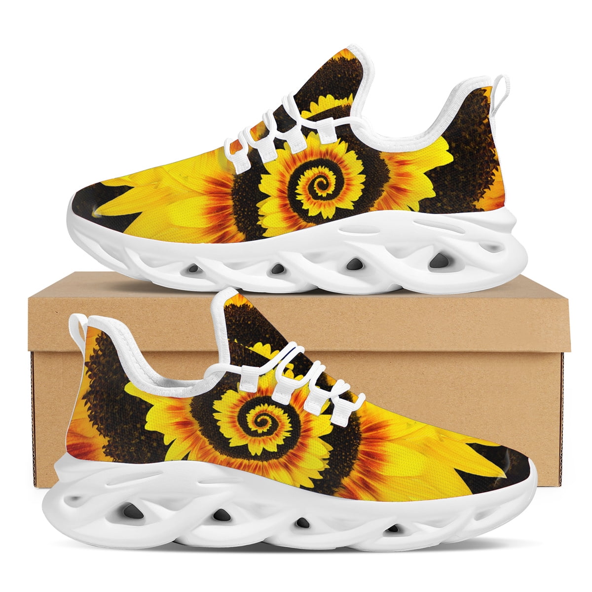 Doginthehole Beautiful Yellow Flowers Sunflower Sneakers Lace Up Flats ...