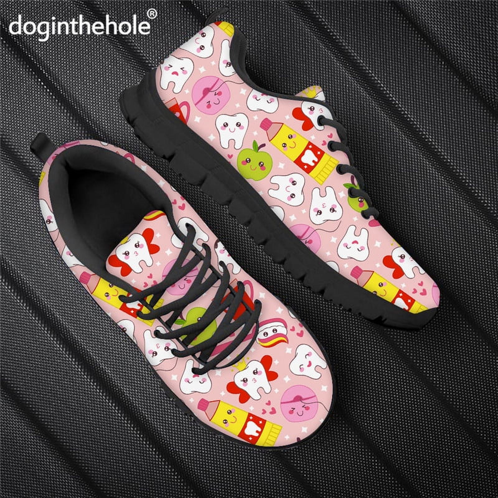 Doginthehole Pink Dental Teeth Print Shoes For Women 2021 Spring Autumn ...