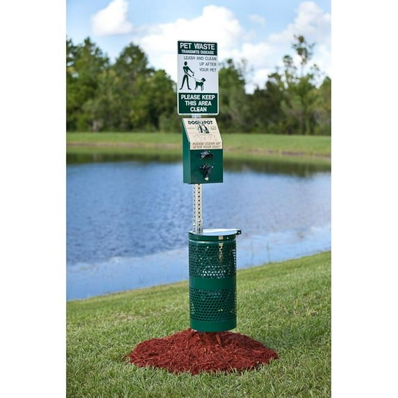 Dogipot 1003A-L Aluminum Pet Waste Station with Outdoor Trash Bin, Lid ...