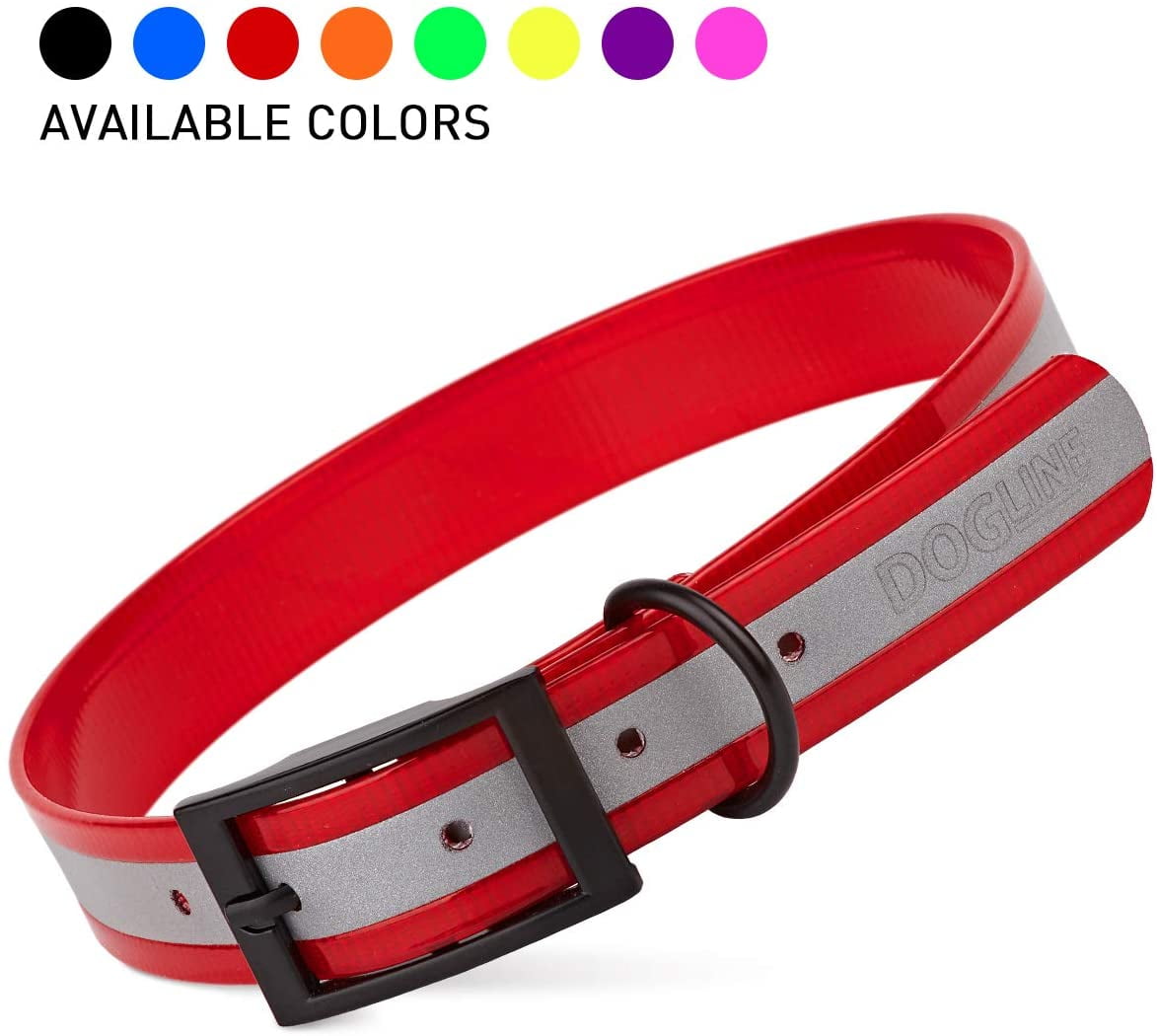 Dogline - Biothane Translucent Reflective Waterproof Dog Collar Strong Coated Nylon Webbing ...