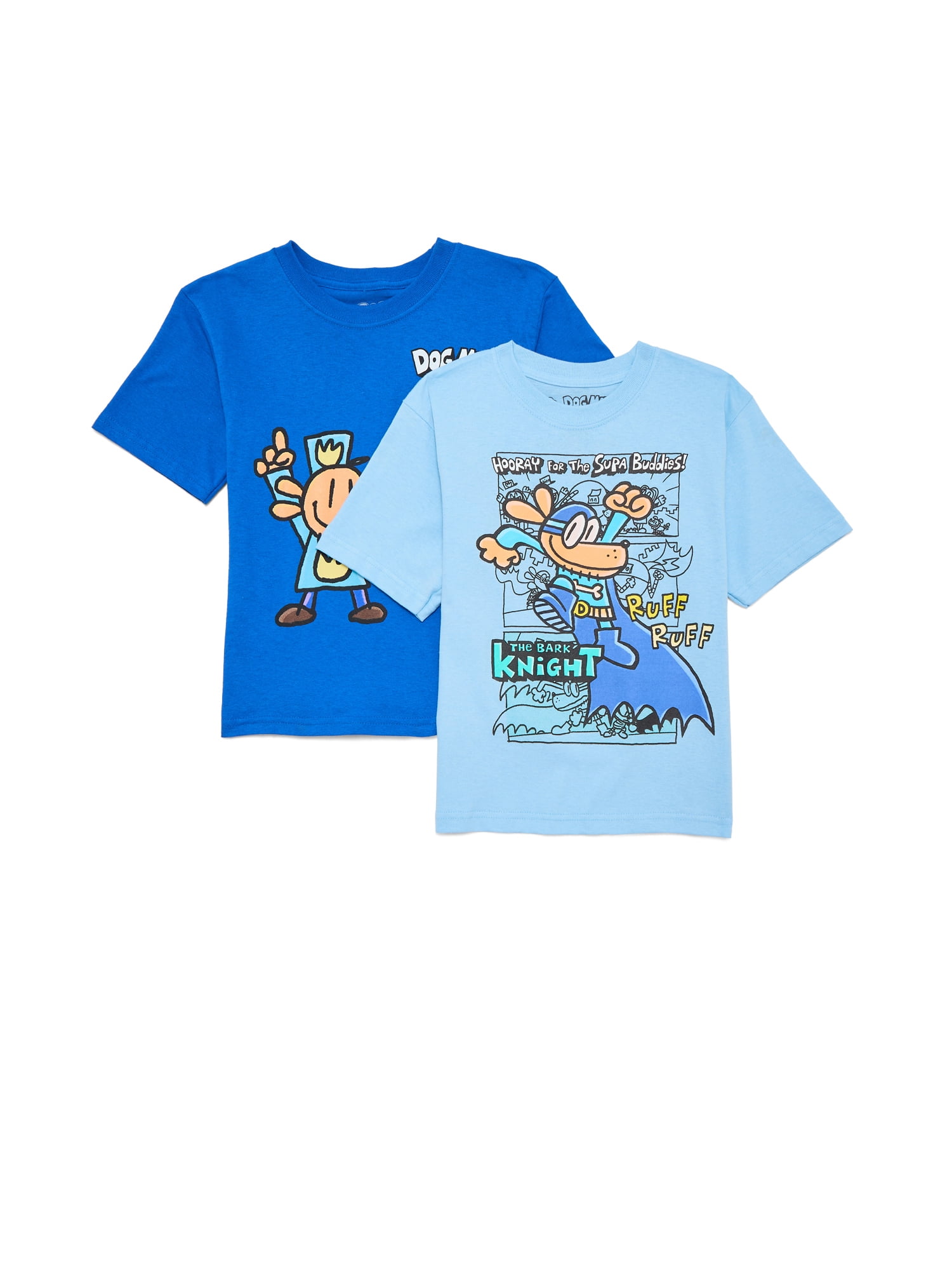 Dog Man Boys Cotton Graphic T-Shirts with Short Sleeves, 2-Pack, Sizes ...