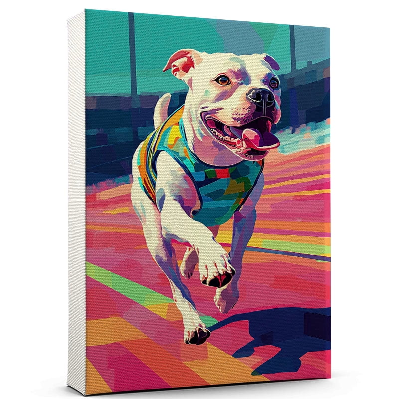Dogo Argentino Dog Playing Running Stretched Canvas Size 8x12 – Vintage ...