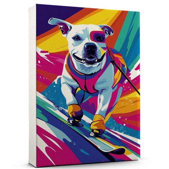 Dogo Argentino Dog Playing Skiing Stretched Canvas Size 8x12 – Vintage ...