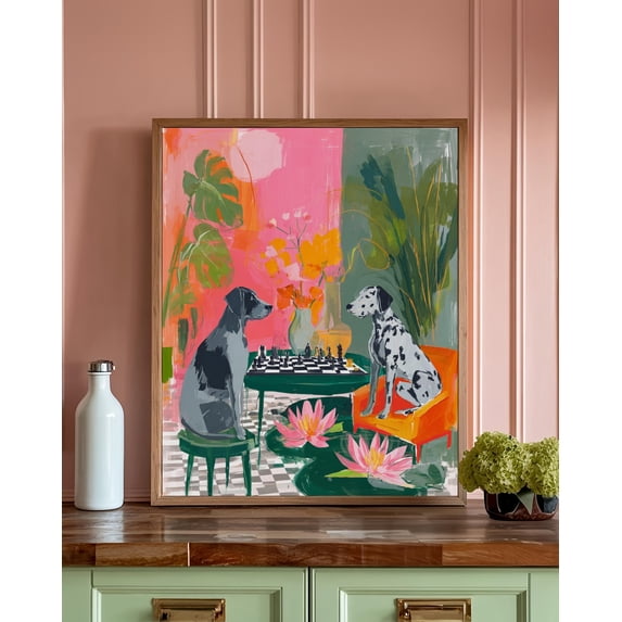 Dogs Art Wall, Colorful Chess Print, Playful Dopamine Maximalist Poster ...