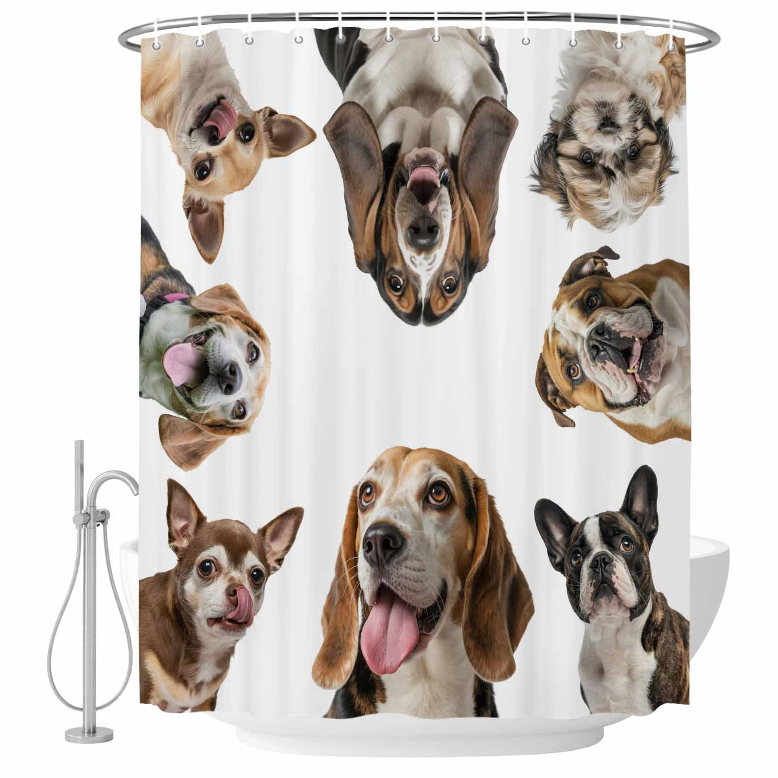 Dogs Bathroom Shower Curtains with Hooks, Modern Cute Multiple Dogs ...