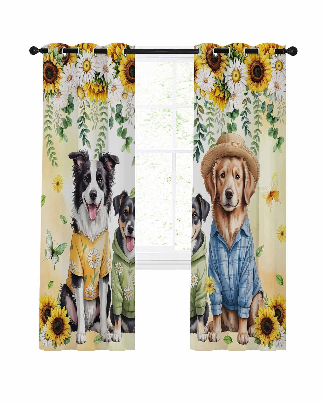 Dogs Blackout Curtains 84 Inch Length Watercolor Spring White Yellow ...
