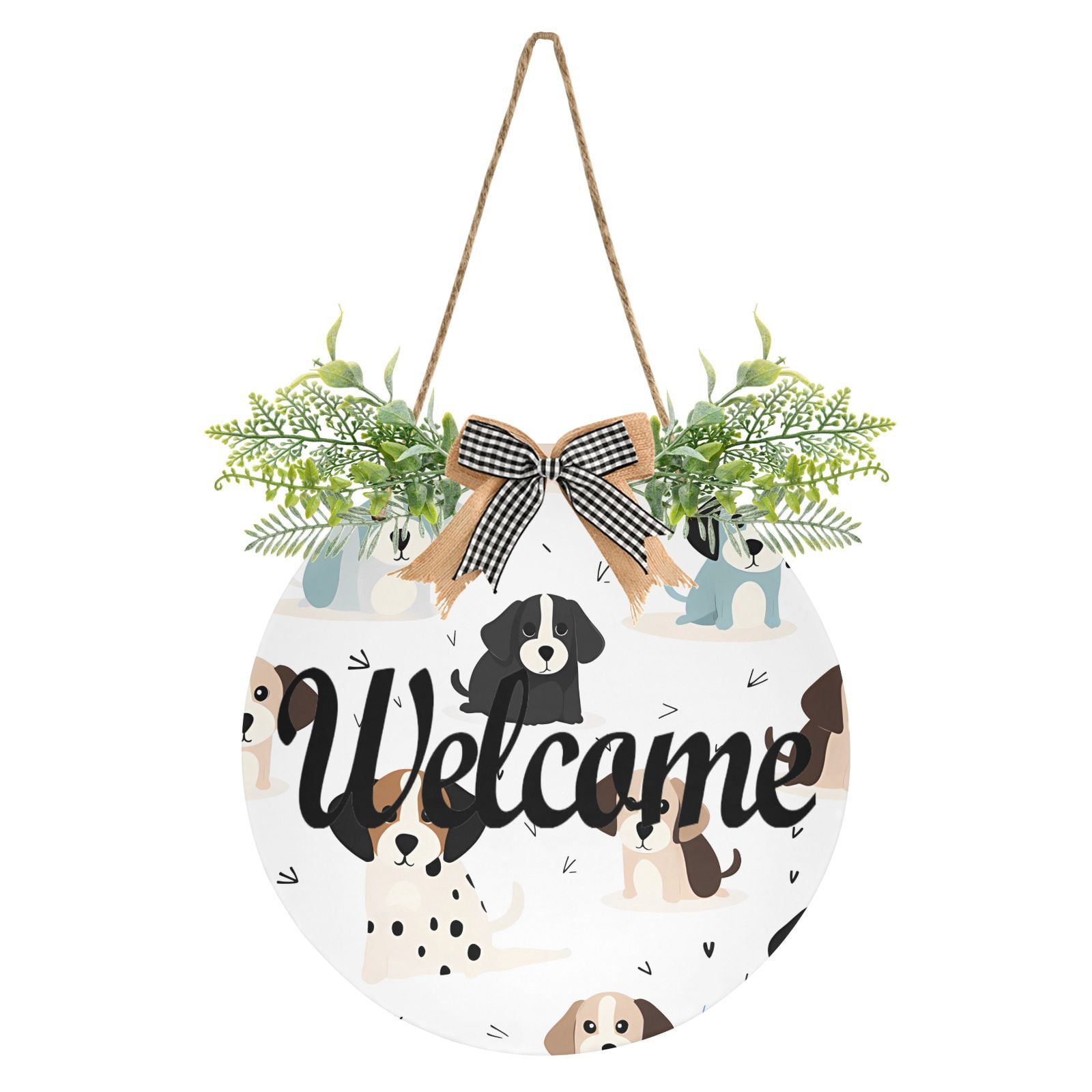Dogs Cartoon Welcome Sign for Front Door Wreath Door Sign for Farmhouse ...