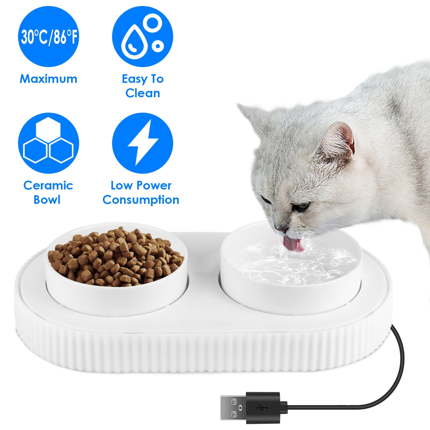 Dogs Cats USB Powered Heated Water Bowl, Ceramic Heated Pet Water Bowl ...