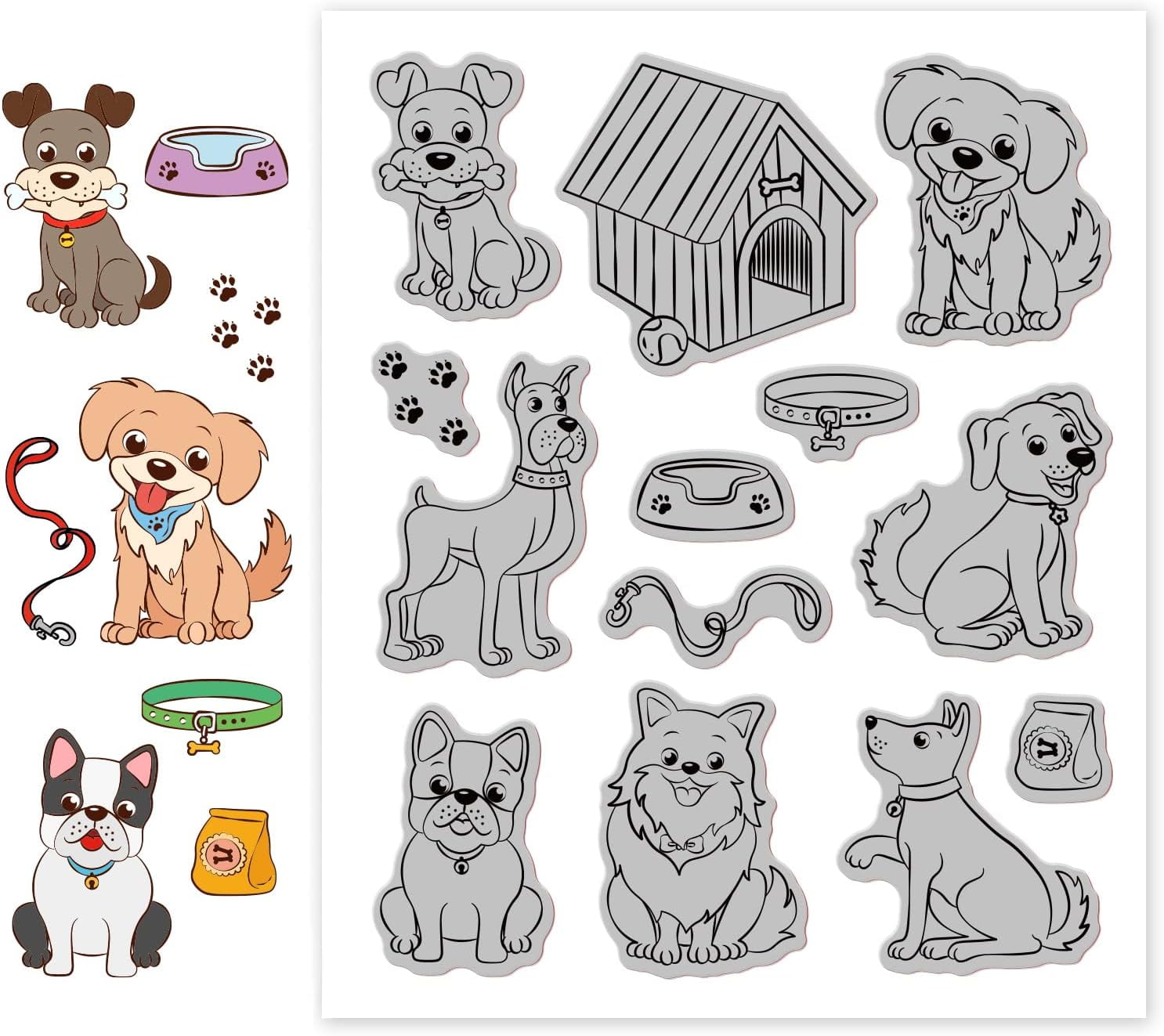 Dogs Cling Rubber Stamps Dog Footprints Kennel Collar Script Stamps ...