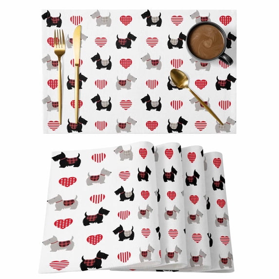 Dogs Cotton Linen Placemats Set of 4, Abstract Grey Black Dogs Red ...