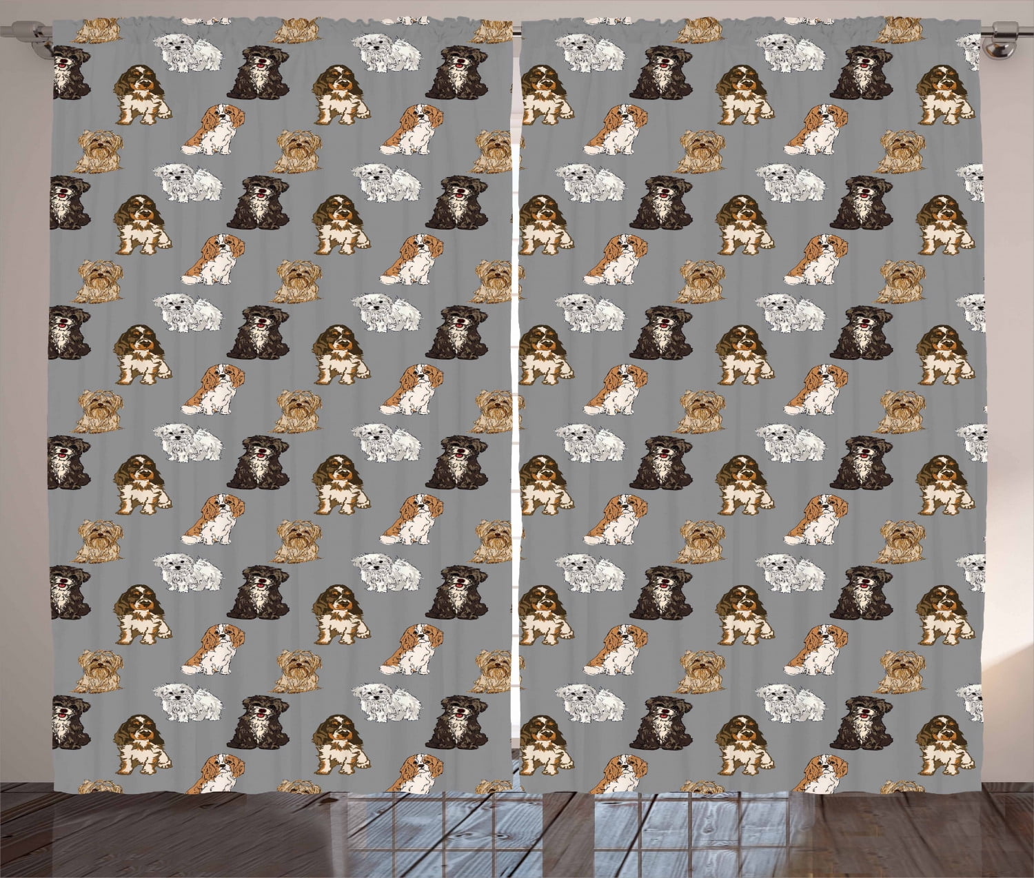 Ambesonne Dogs Curtains 2 Panel Set, Different Dog Breeds Art, 108" x ...