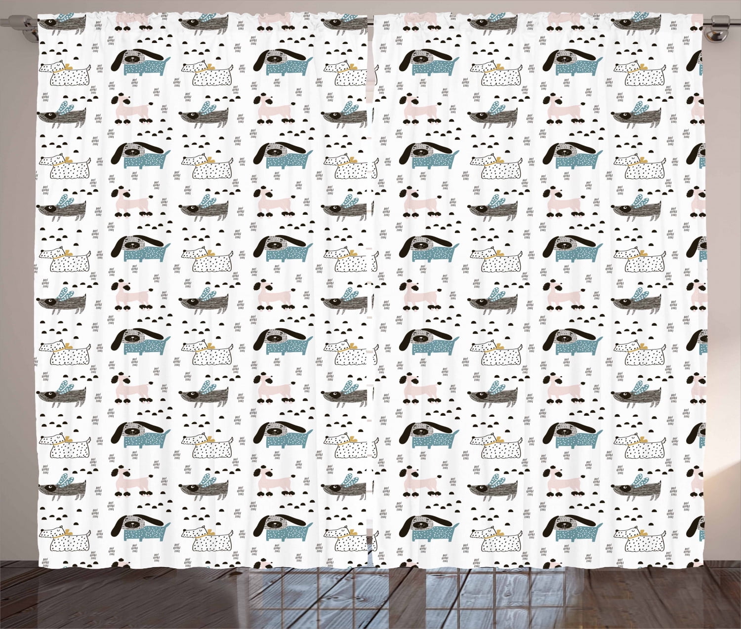 Ambesonne Dogs Curtains 2 Panel Set, Scandinavian Art with Dog, 108" x ...