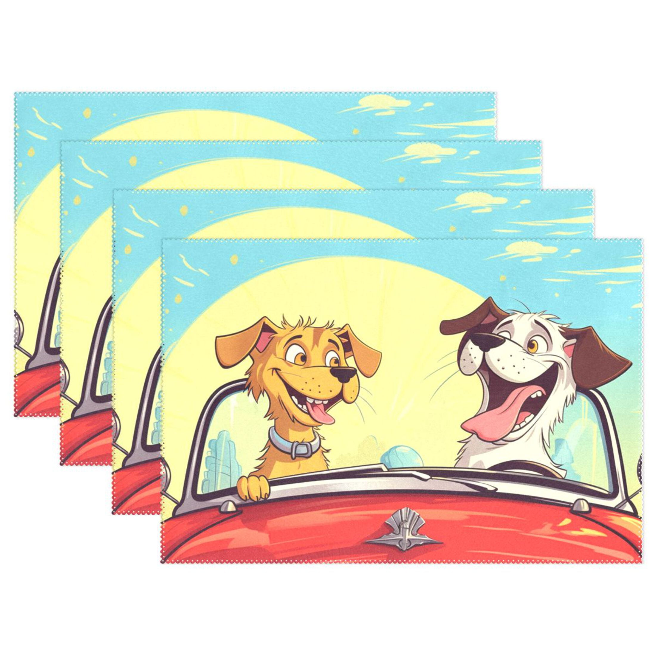Dogs Drive Car Sun 12×18 inch Placemats Heat Resistant Washable ...