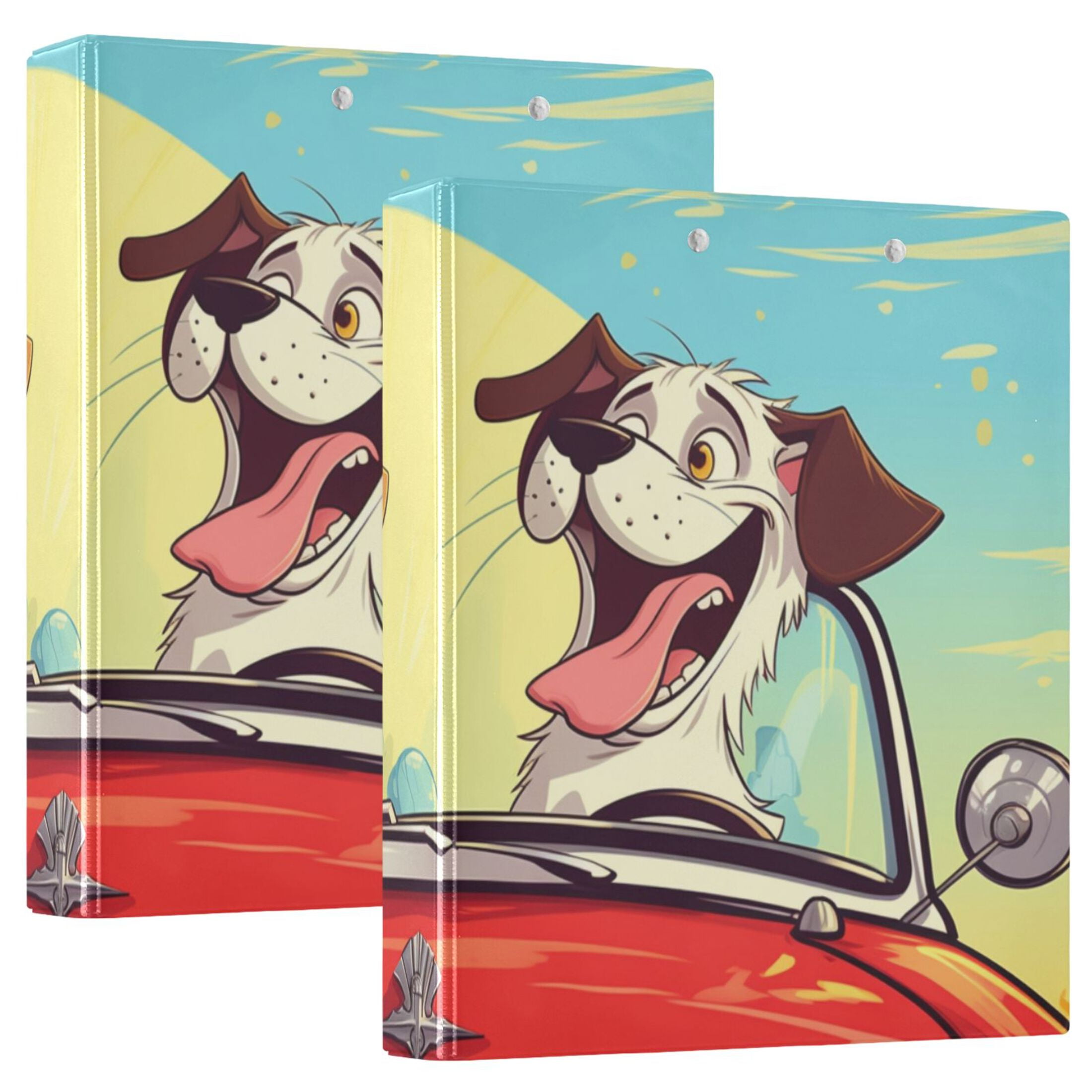 Dogs Drive Car Sun 3 Ring Binders 1.5 inch Hardcover File Folders with ...
