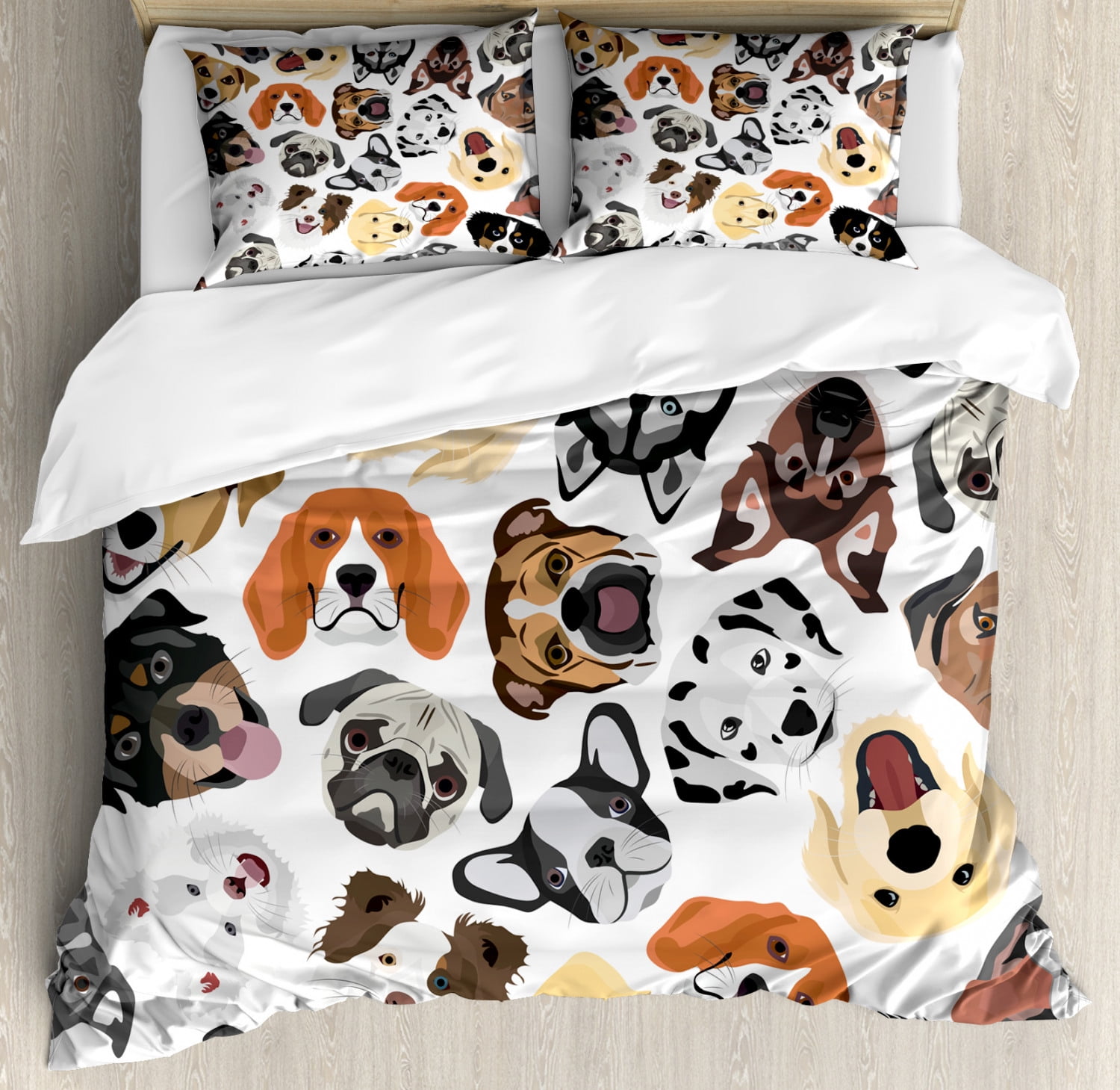 Dogs Duvet Cover Set King Size, Graphic Faces of Various Different Dog ...