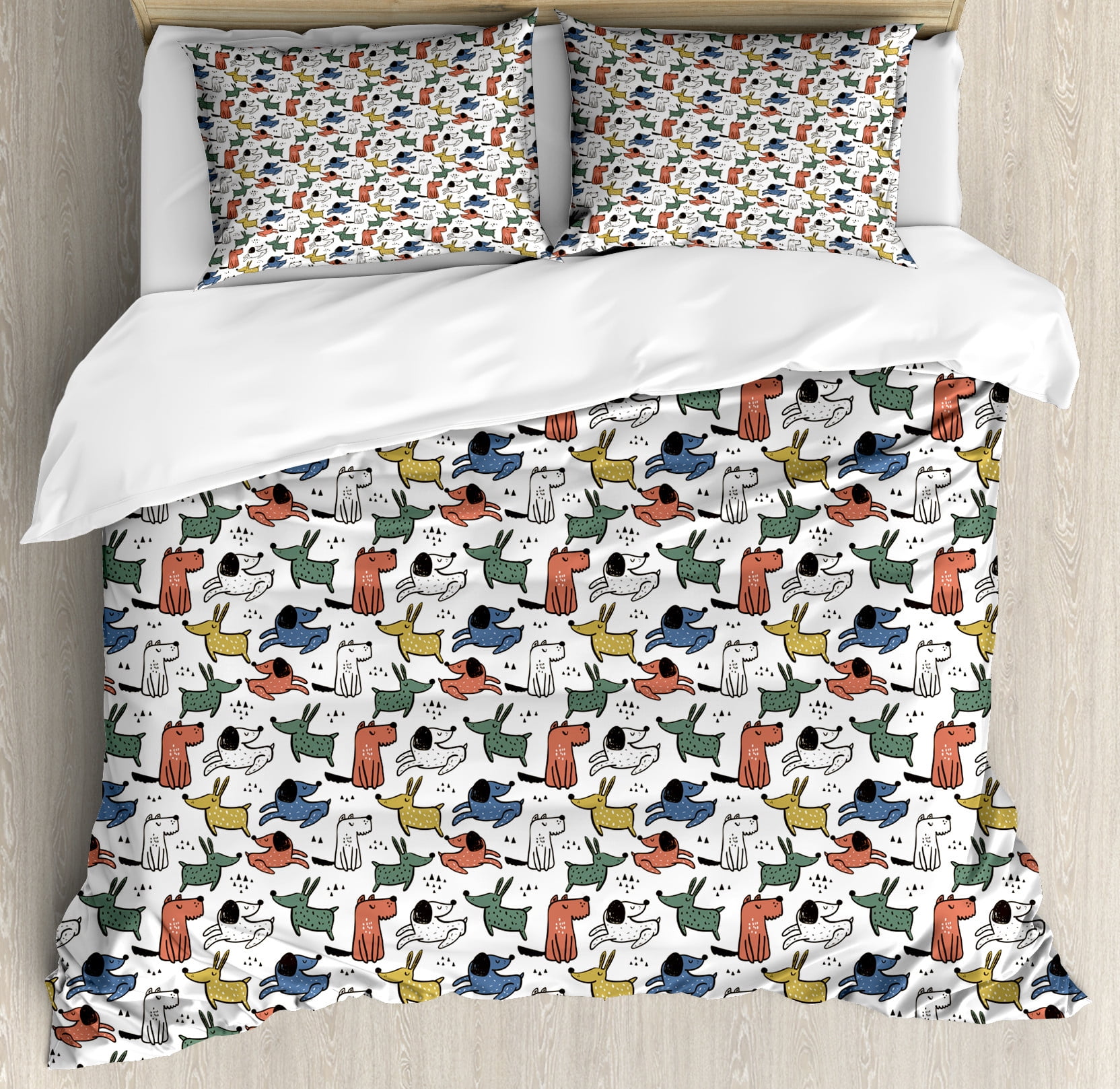 Dogs Duvet Cover Set, Pastel Funny Puppies Pets Doodle Vet Clinic ...