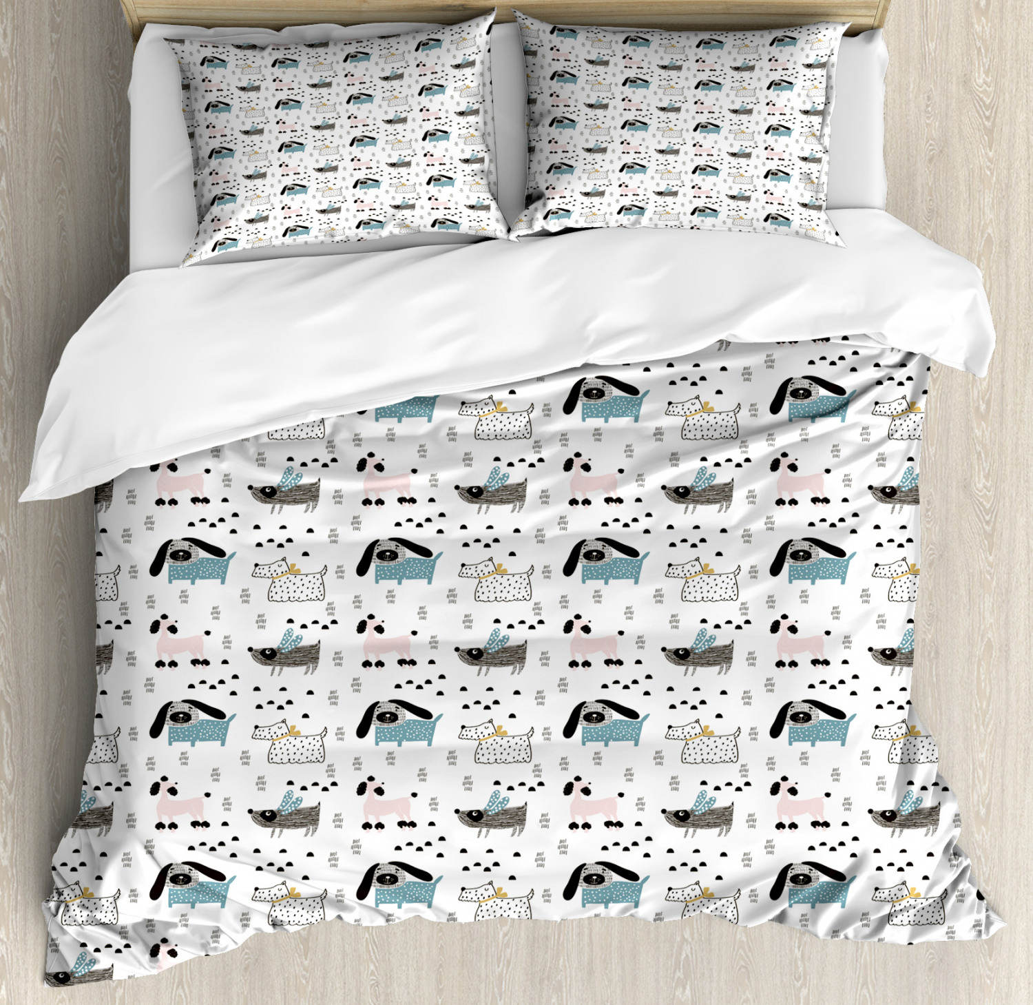 Dogs Duvet Cover Set Queen Size, Scandinavian Style Art Pattern with ...