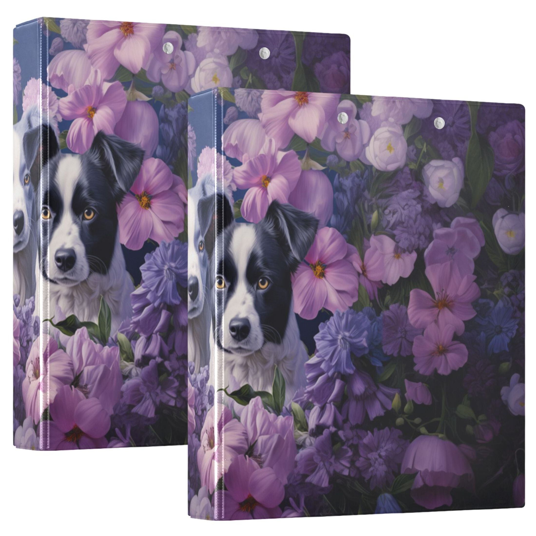 Dogs Flowers Floral Purple 3 Ring Binders 1.5 inch Hardcover File ...