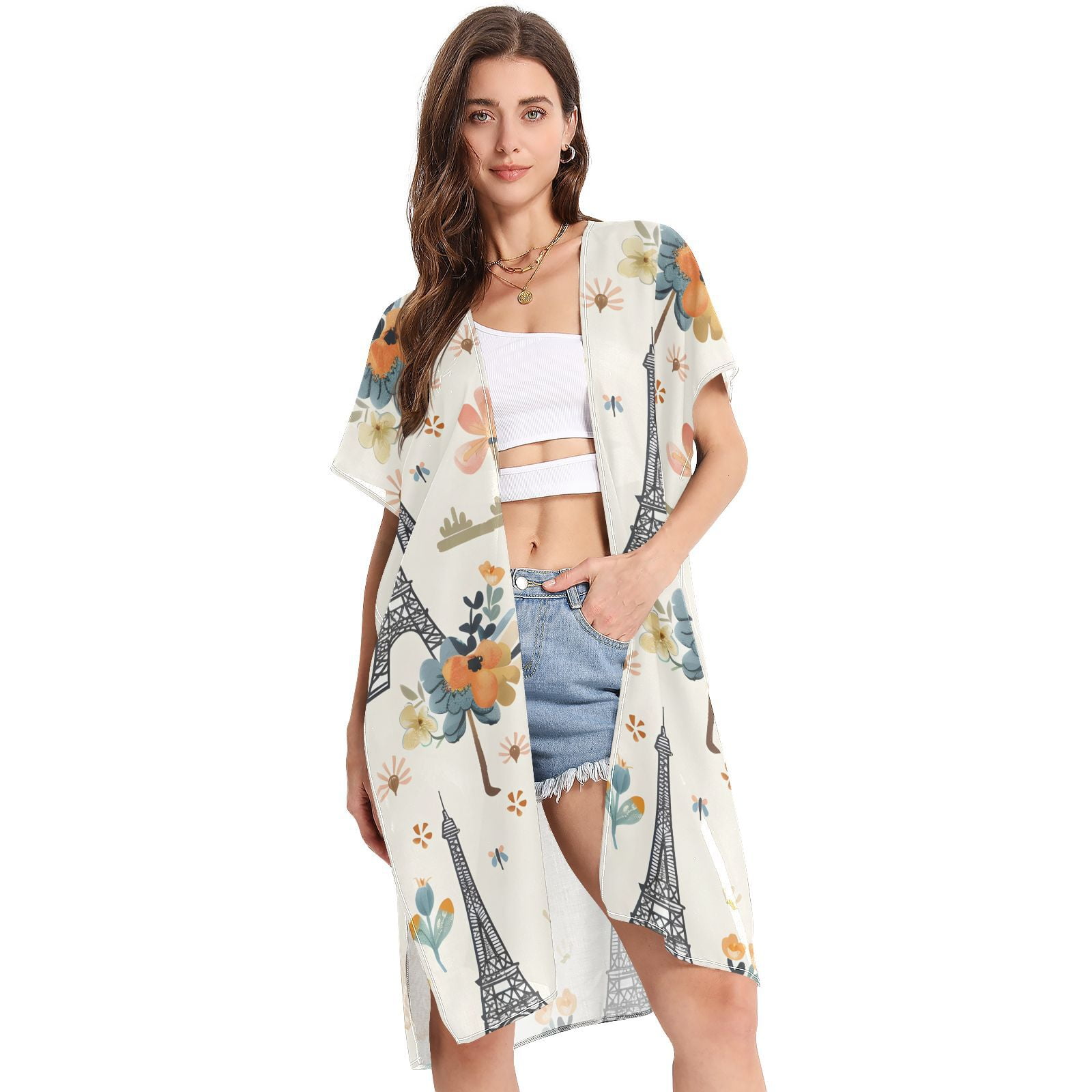 Dogs Flowers Towers Houses Women Swimsuit Cover up V Neck Beach Dress ...