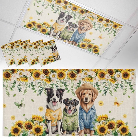 Dogs Fluorescent Light Covers Watercolor Spring White Yellow Daisy ...