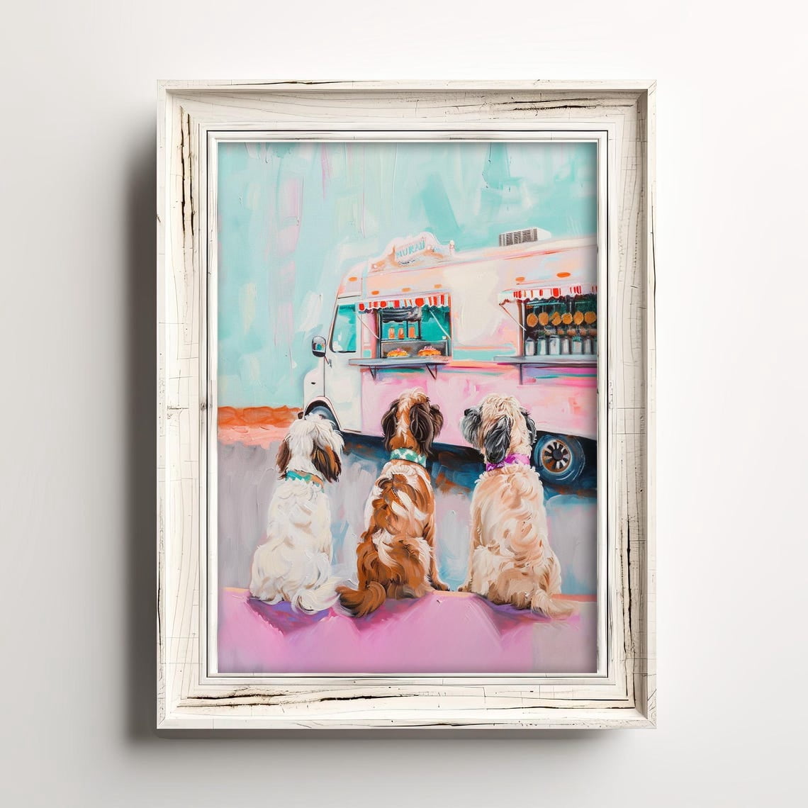 Dogs Food Truck Delight Retro Happy Dog Whimsical Colorful Pink Pastel ...