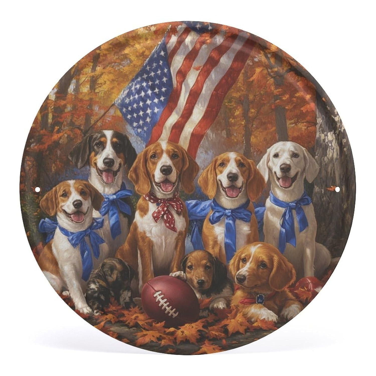 Dogs Football Team Round Tin Sign Orange Maple Leaves Dog Football Tin ...